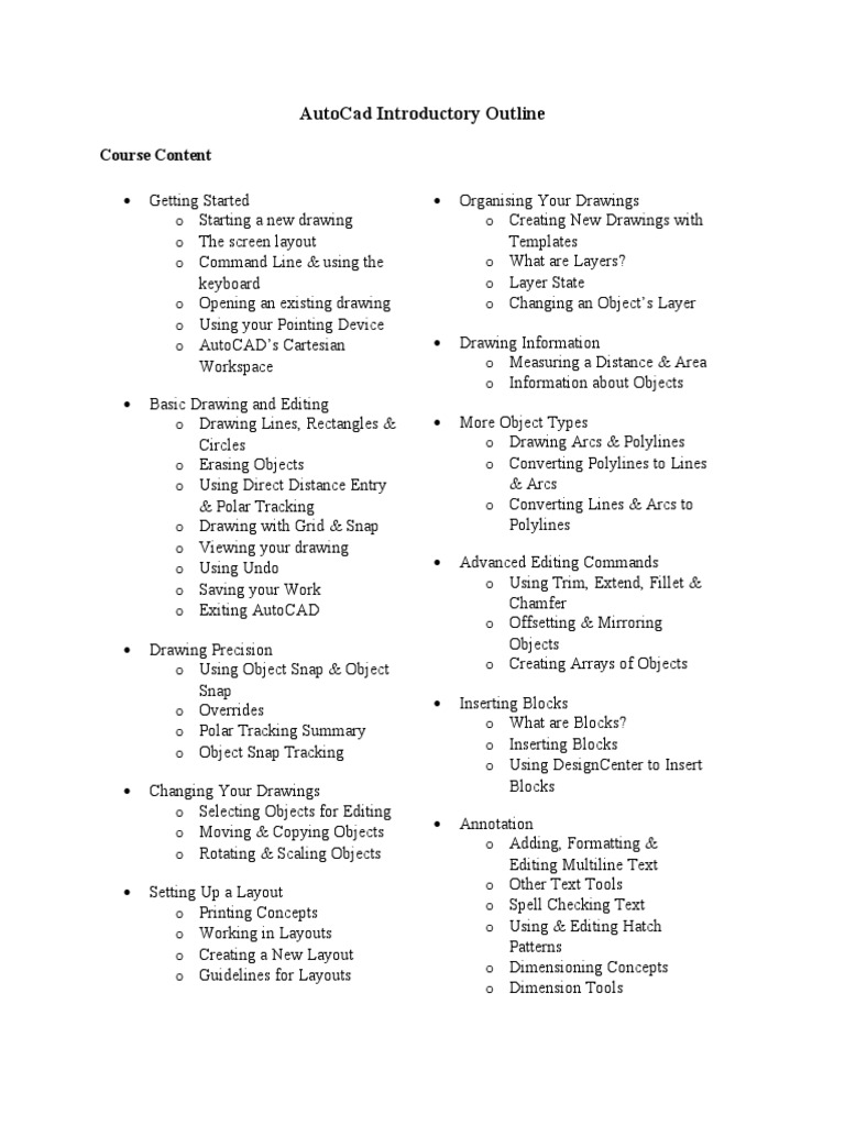AutoCad Introductory Outline | PDF | Page Layout | Computing