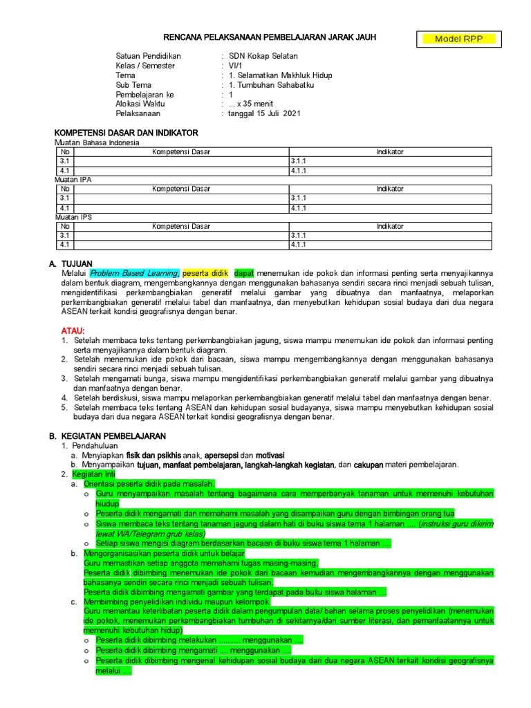 Contoh RPP PBL | PDF