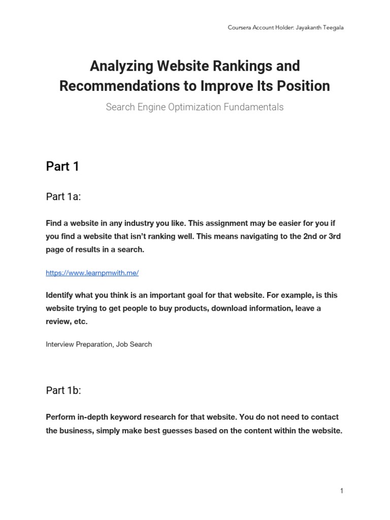 Analyzing Website Rankings and Recommendations To Improve Its Position ...