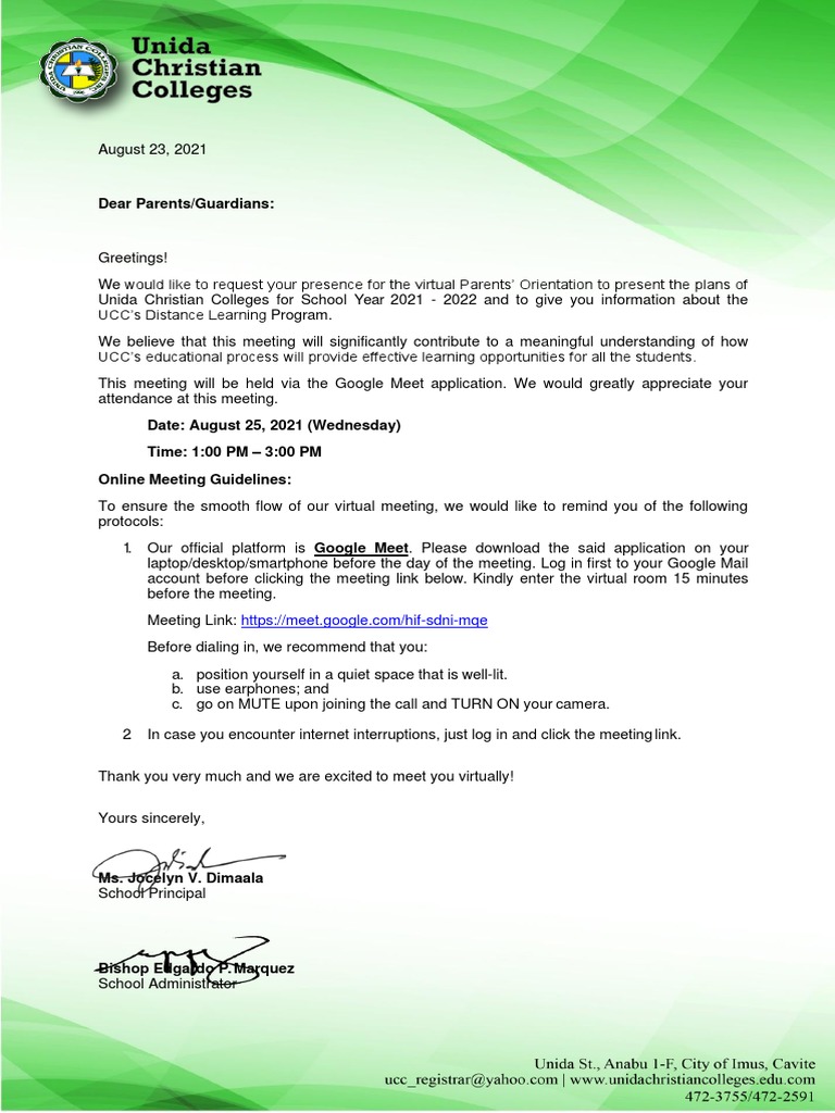 INVITATION - Grade 11 Parent's Virtual Orientation - 11-ACTS | PDF