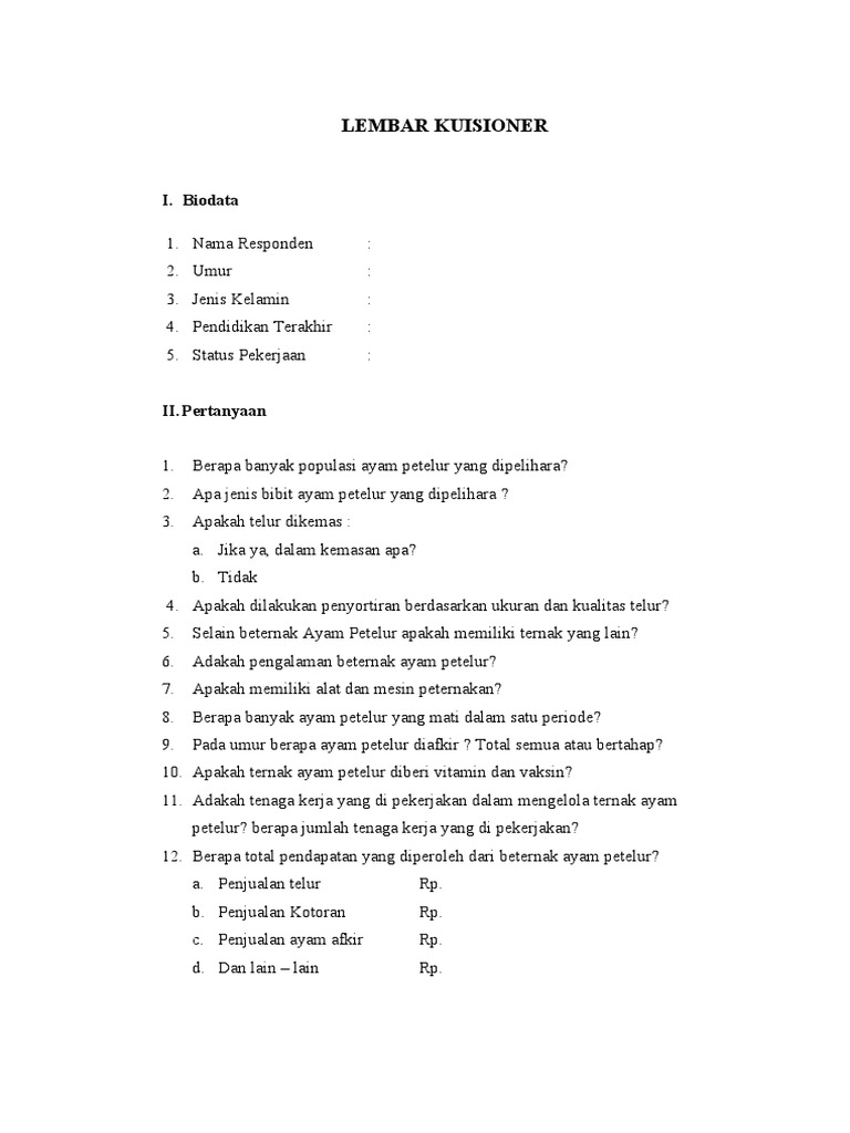 Lembar Kuisioner | PDF