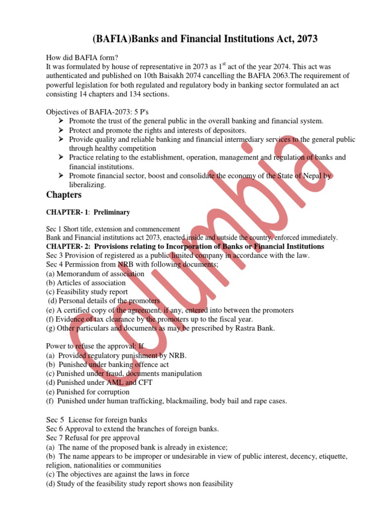 Key Notes To BAFIA 2073 | PDF | Banks | Credit