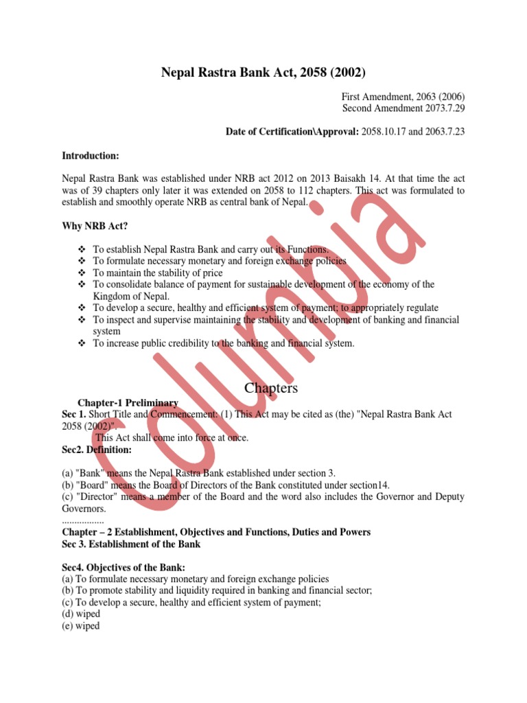 Key Notes To NRB Act | PDF | Banks | Currency