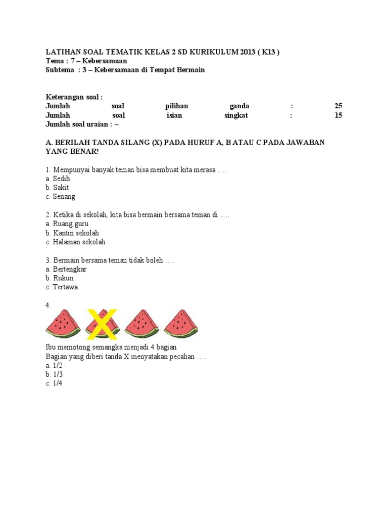 Soal Ulangan Tema 7 Kelas 2 SD | PDF