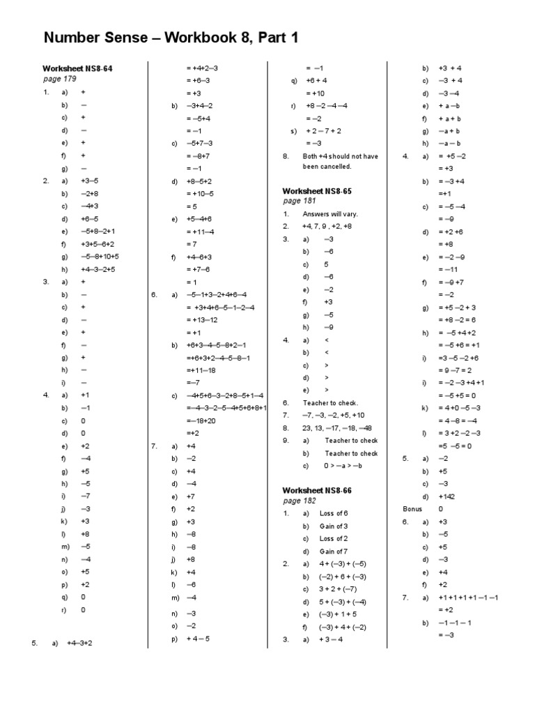 Number Sense - Workbook 8, Part 1: Worksheet NS8-64 | PDF