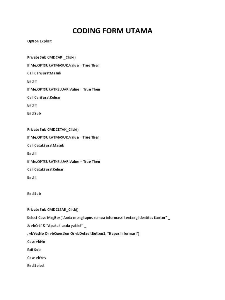 Coding Form Utama Pdf Computer Programming Computing 7459