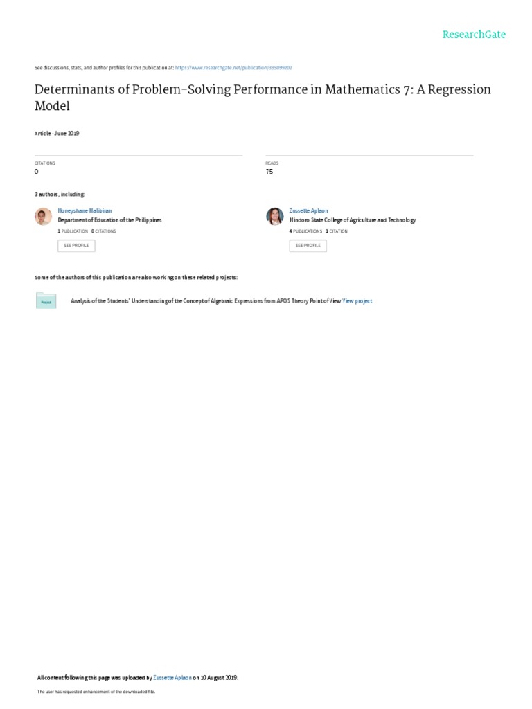 Determinants of Problem Solving Performance | PDF | Reading Comprehension | Dependent And ...