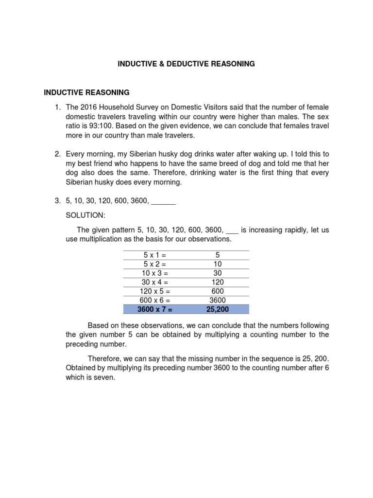 Examples of Inductive & Deductive Reasoning | PDF | Multiplication ...
