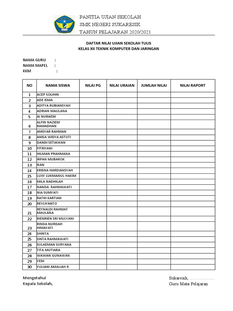 DAFTAR NILAI Ujian Tulis | PDF