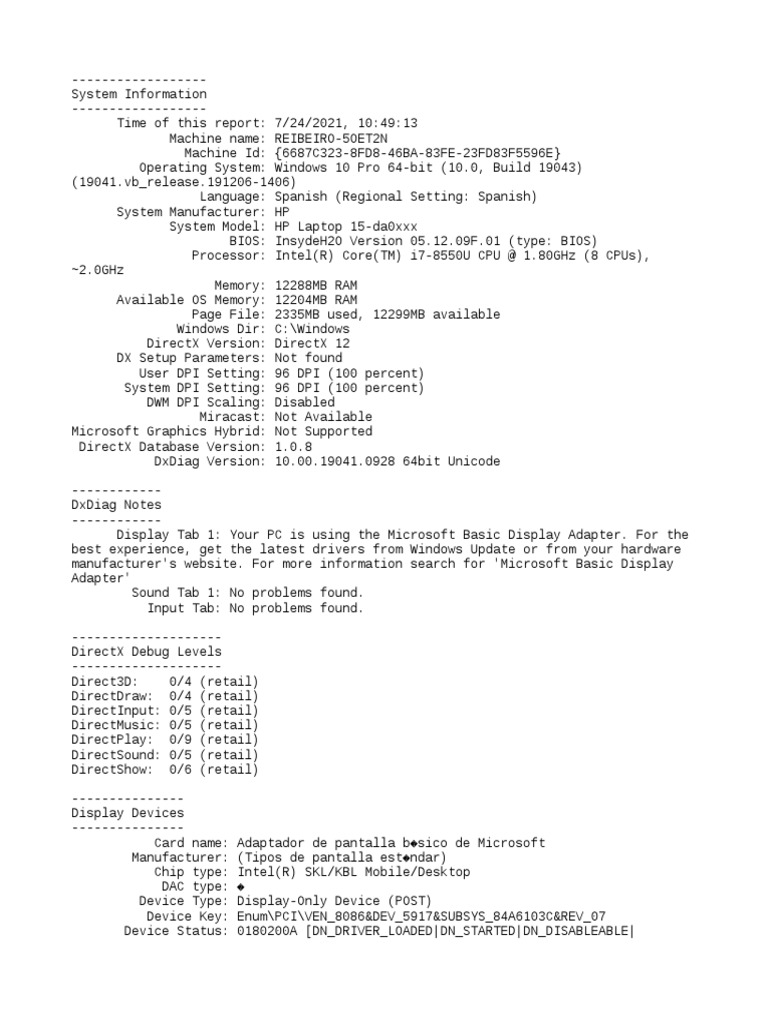 DX Diag | Download Free PDF | Device Driver | Information Age