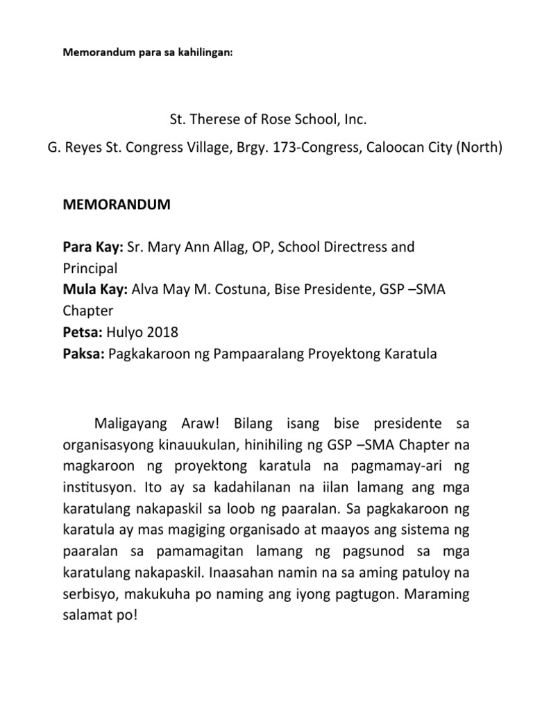 Memorandum para Sa Kahilingan | PDF