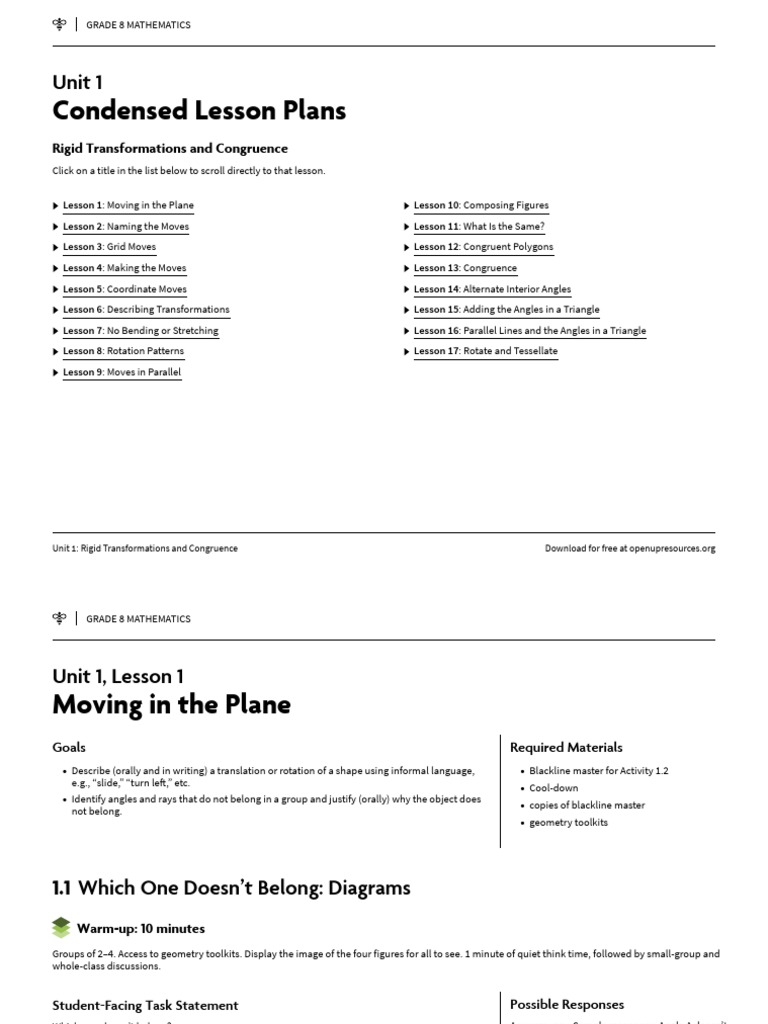Grade 8.unit 1-Teacher Condensed Lessons | PDF | Shape | Triangle