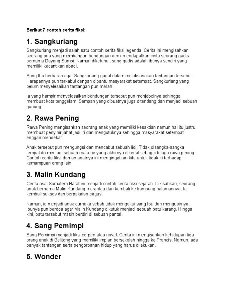 7 Contoh Cerita Fiksi Menarik | PDF