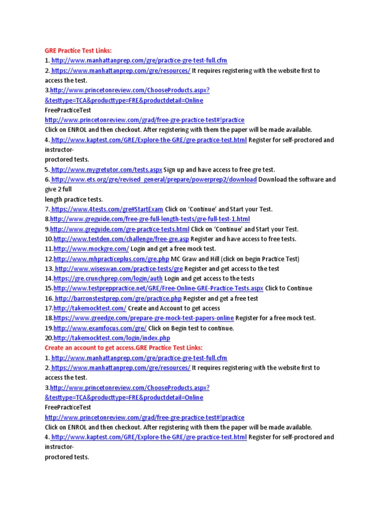 GRE Practice Test Links | PDF | Graduate Record Examinations | Kaplan