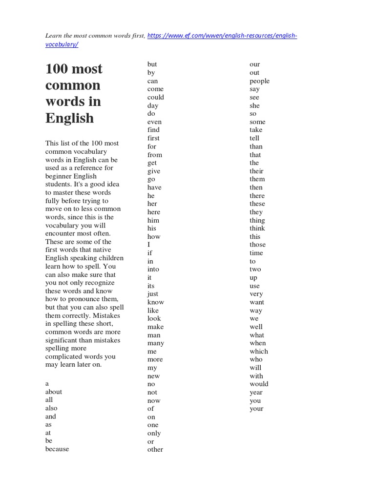 100 Most Common Words in English | PDF | English Language | Vocabulary