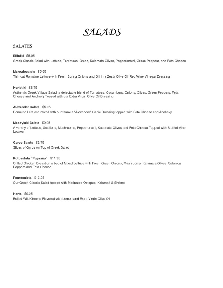 Salads Menu | PDF