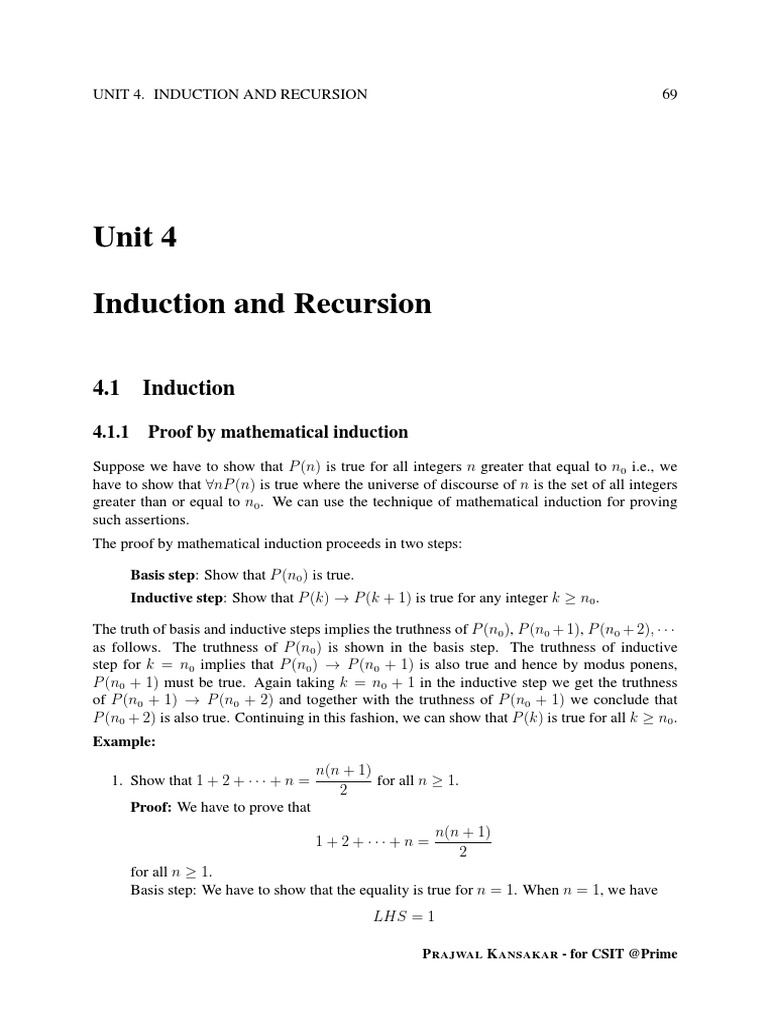 Unit 4 - Induction and Recursion - Complete | PDF | Recursion | Algorithms