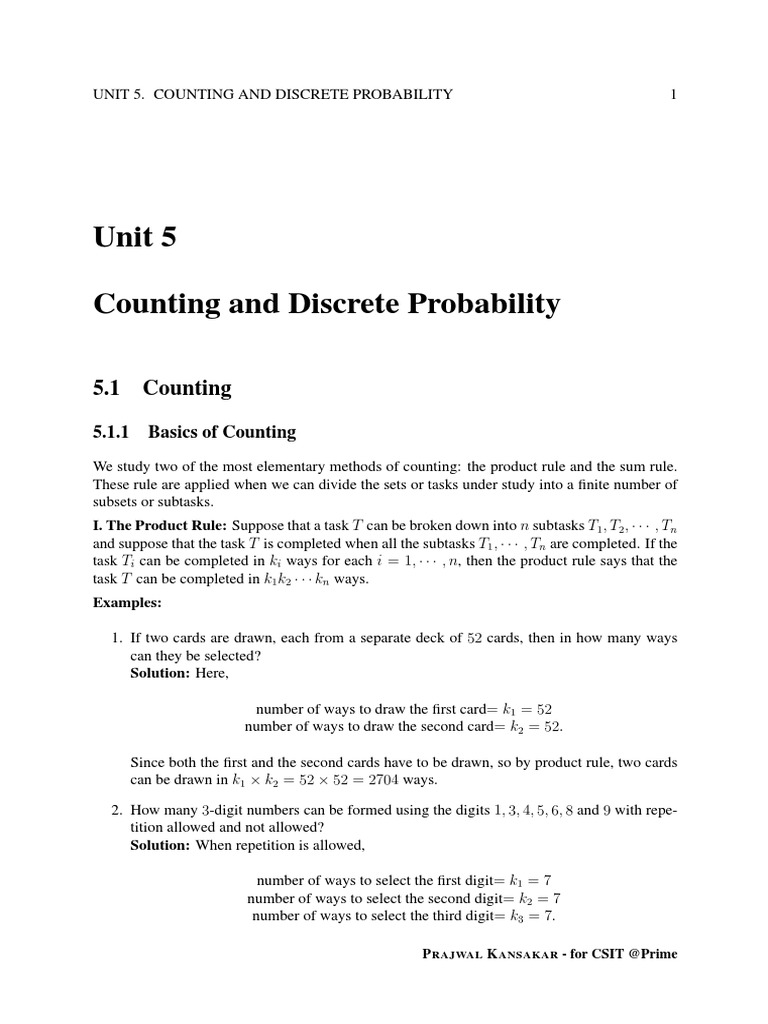 Unit 5 - Counting and Discrete Probability - Complete | PDF ...