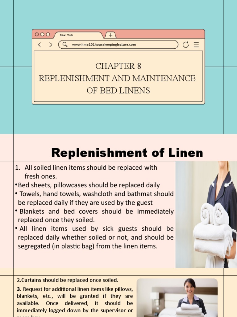 Chapter 8 Replenishment Maintenance of Bed Linens | PDF | Bedding | Bed