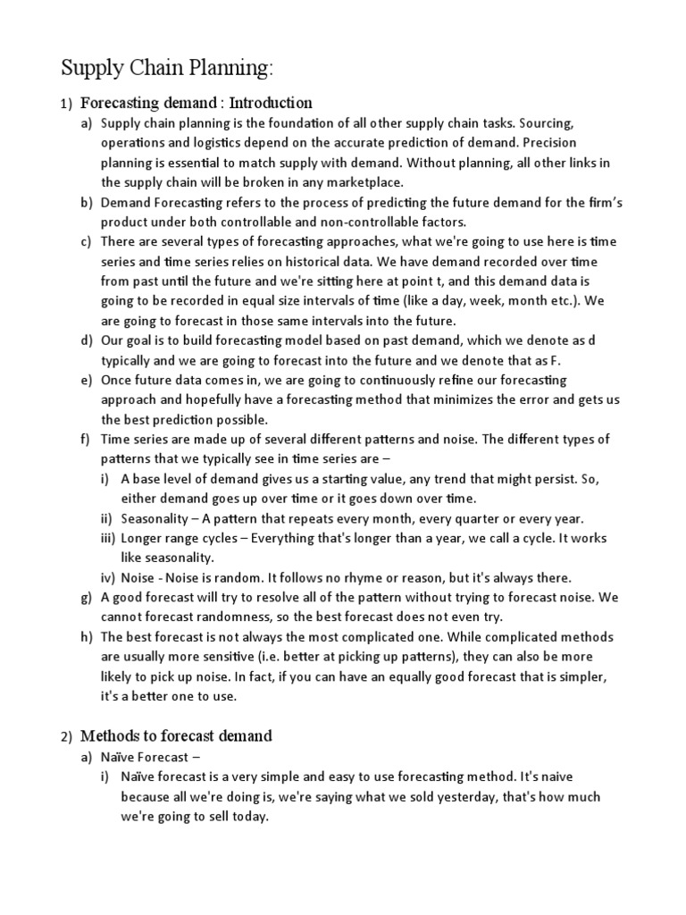 Supply Chain Planning Notes | PDF | Forecasting | Accuracy And Precision
