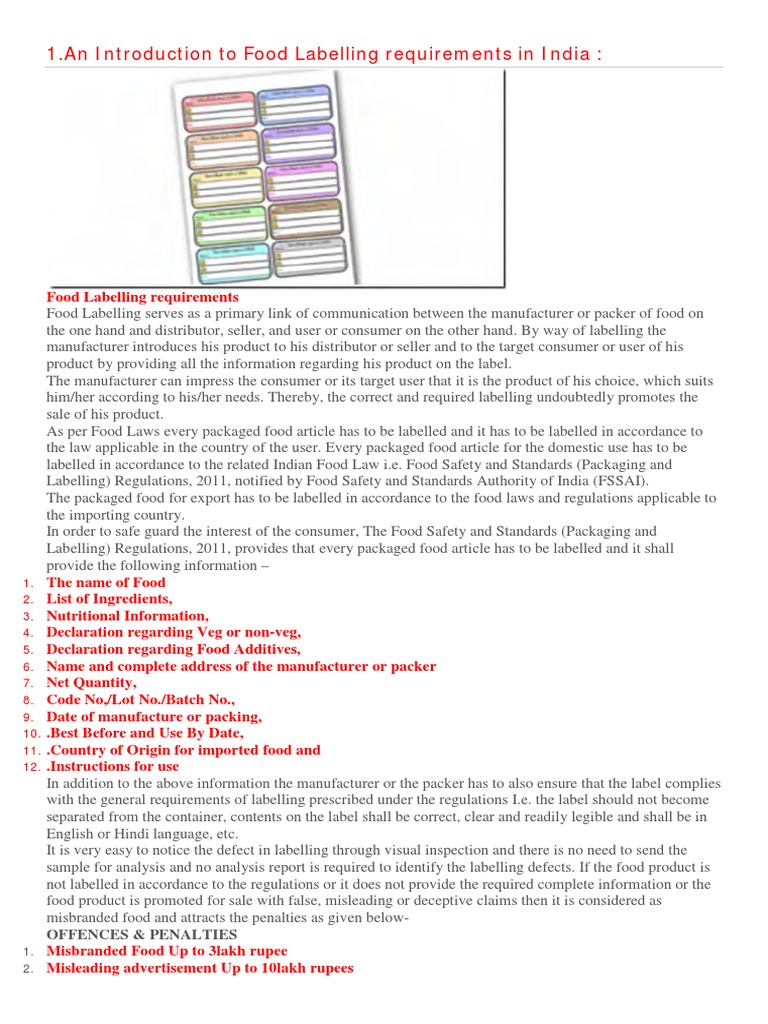 1.an Introduction To Food Labelling Requirements in India:: Offences ...