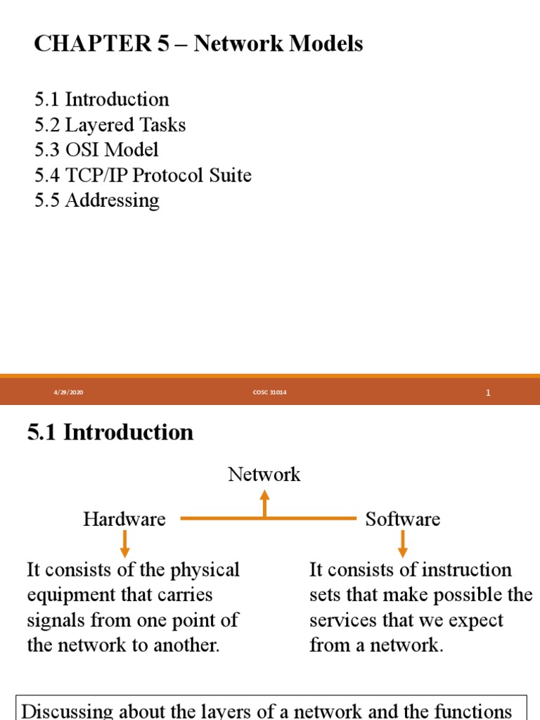 CHAPTER 5 - Network Models: 5.2 Layered Tasks 5.3 OSI Model 5.4 TCP/IP Protocol Suite 5.5 ...