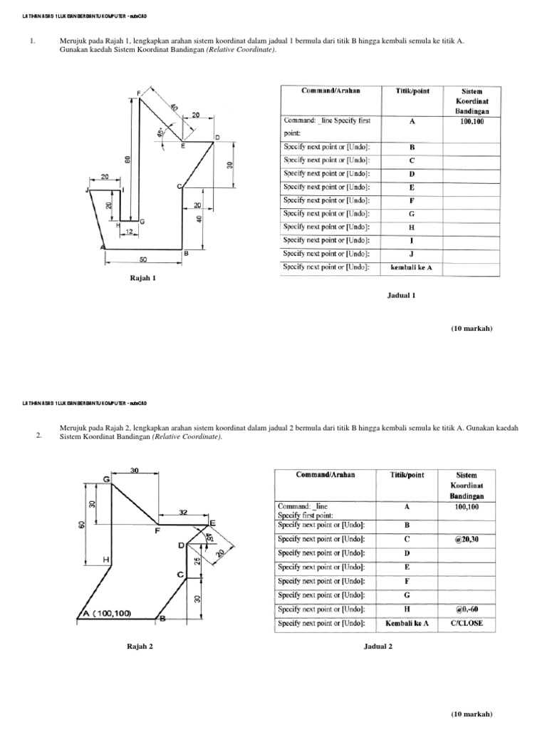 Latihan 1 Asas Lukisan Berbantu Komputer - autoCAD 3757 | PDF