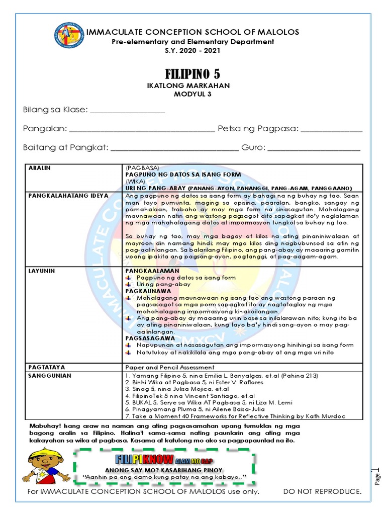 Modyul 3 Sa Filipino 5 (3rd Quarter) | PDF