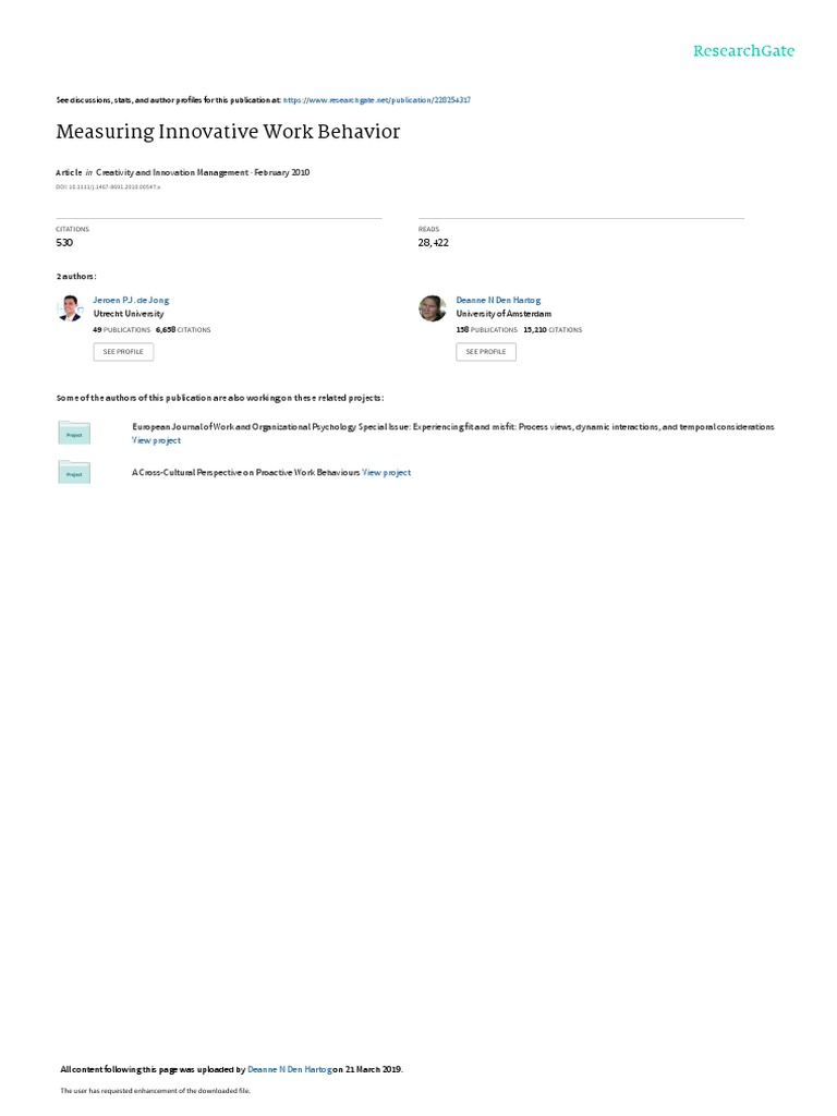 Measuring Innovative Work Behavior: Article | PDF | Factor Analysis ...