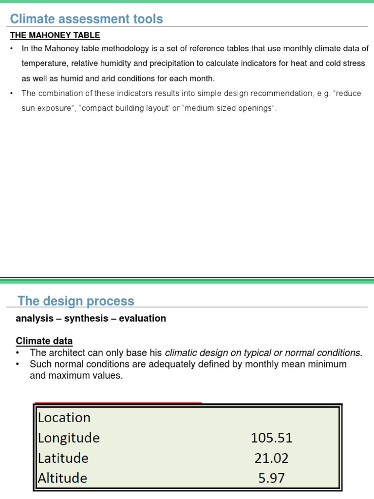 Climate Assessment Tools: The Mahoney Table | PDF | Maxima And Minima ...