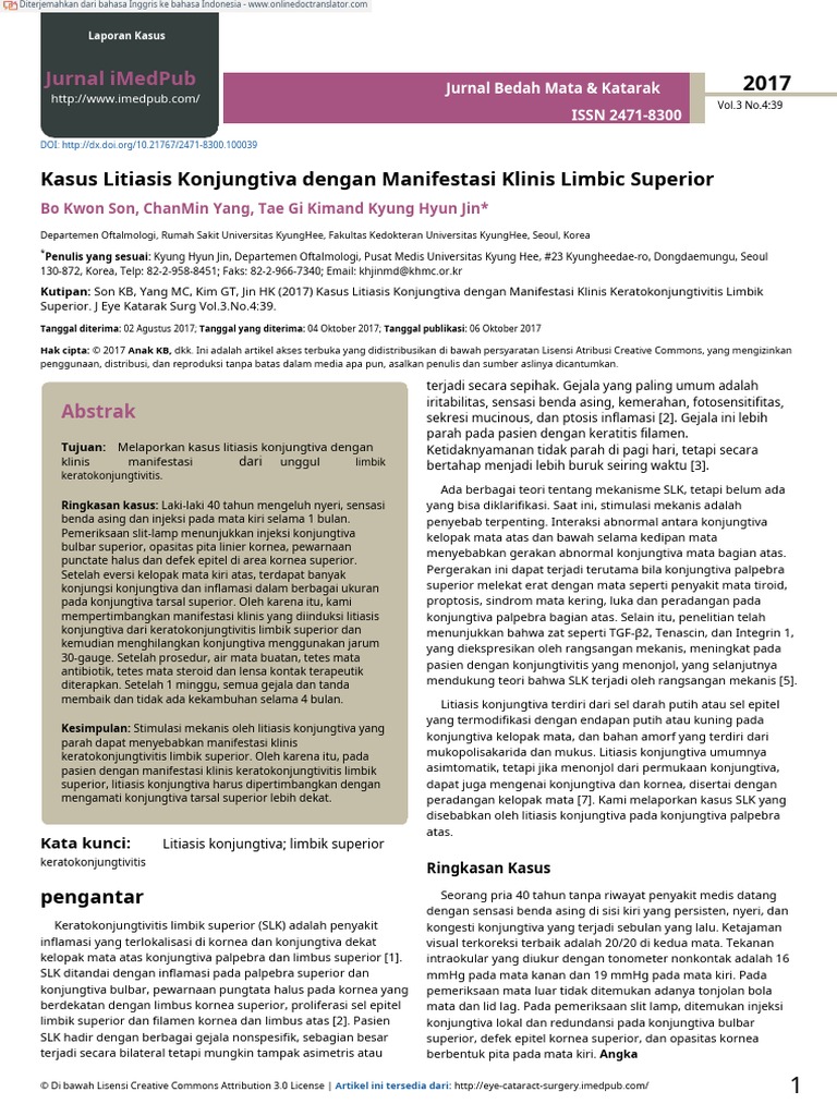 A Case of Conjunctival Lithiasis With Clinical Manifestations of ...