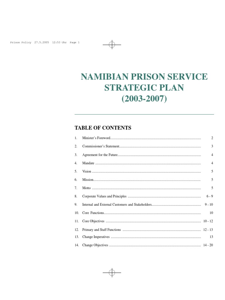 Namibia: Prisons Strategic Plan 2003-2007 | PDF | Rehabilitation ...