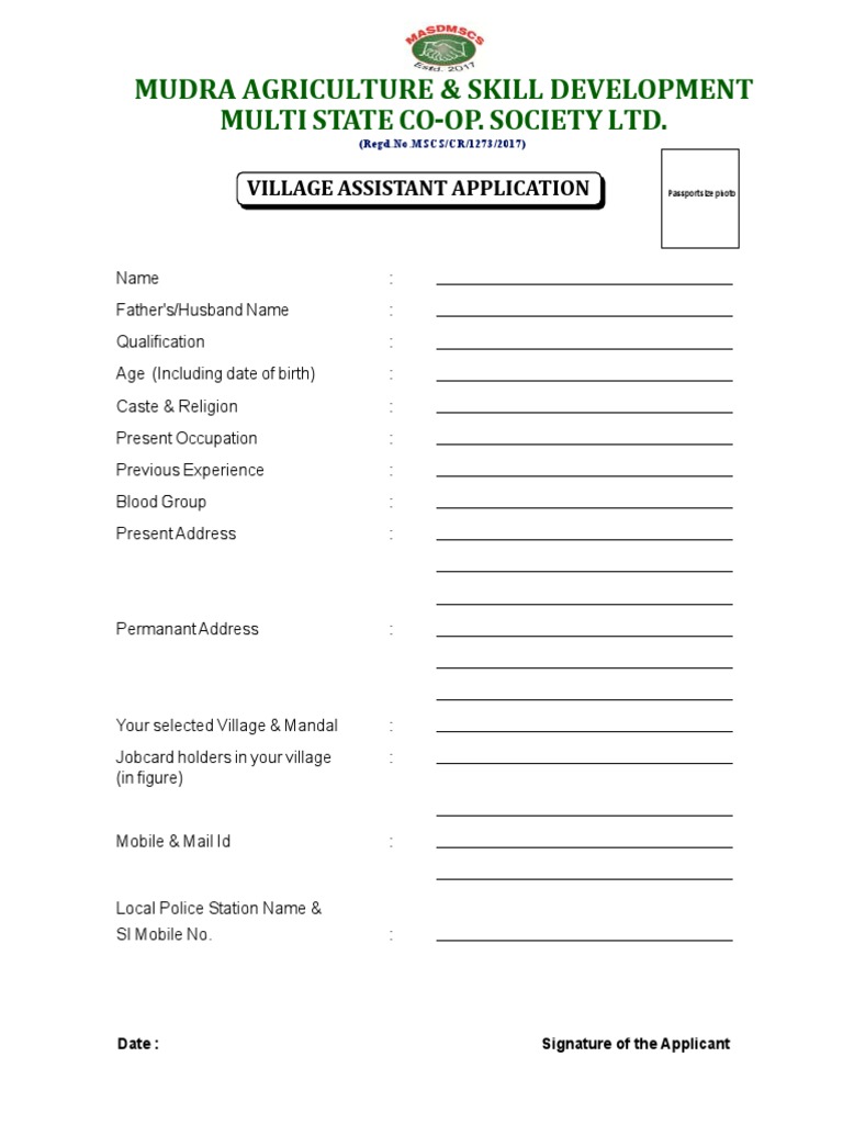 Village Assistant Job Application | PDF