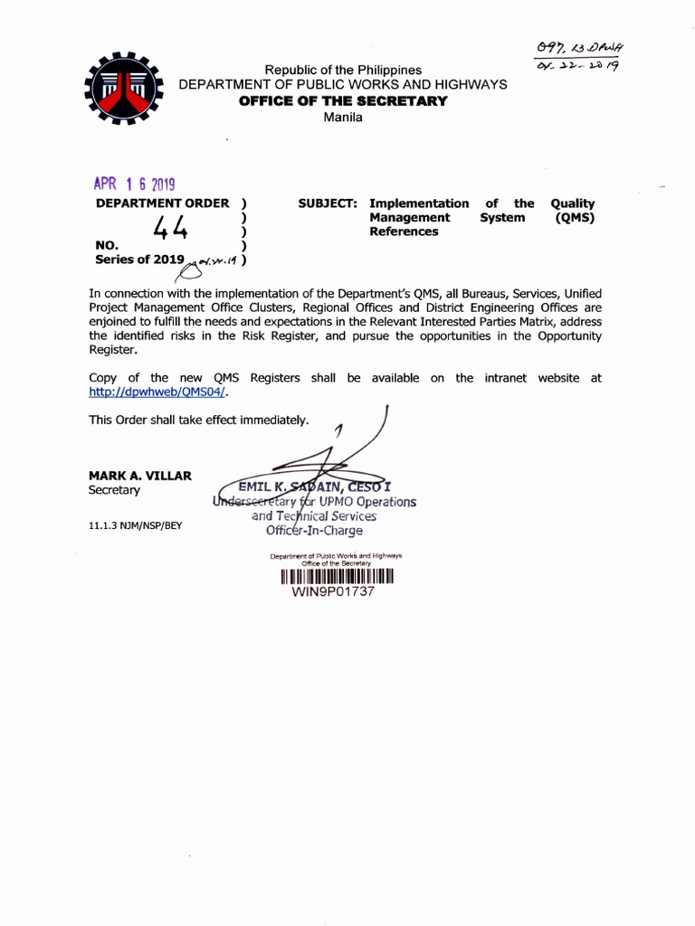 Implementing DPWH's Quality Management System | PDF | Risk | Quality ...