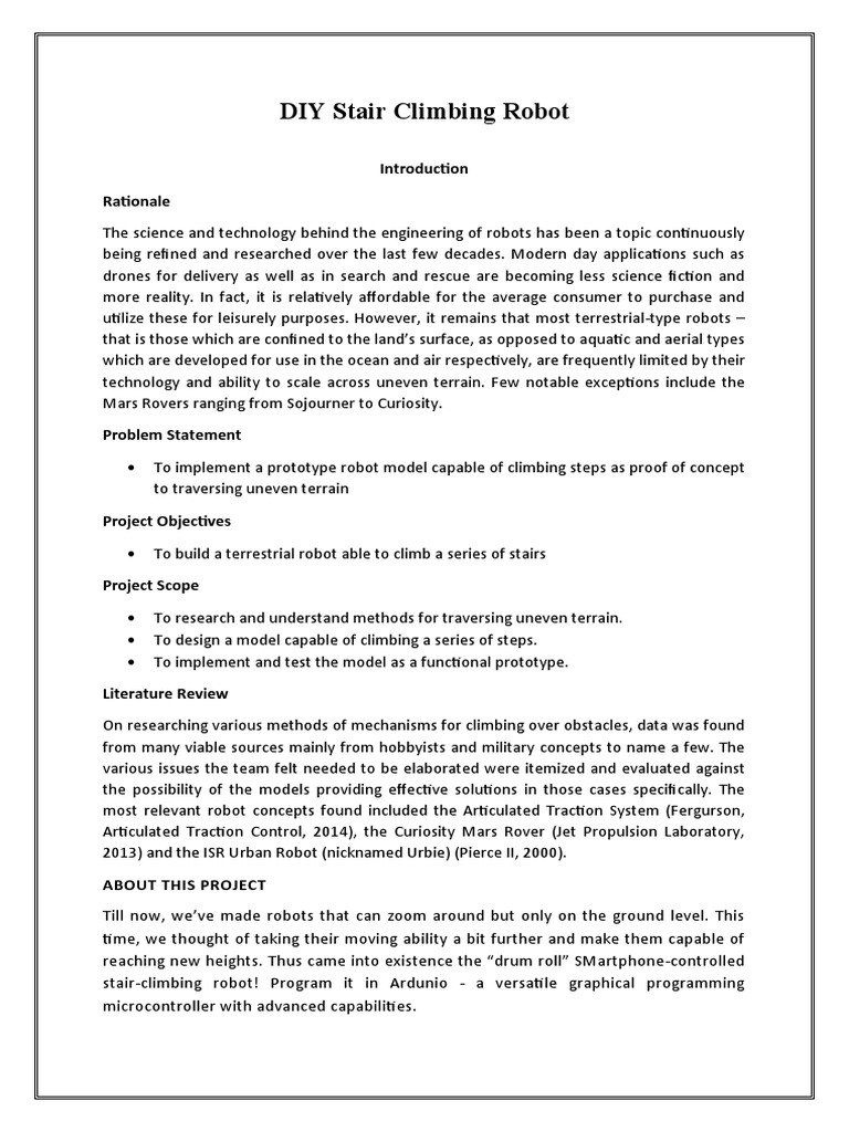 DIY Stair Climbing Robot: Rationale | PDF | Arduino | Curiosity (Rover)