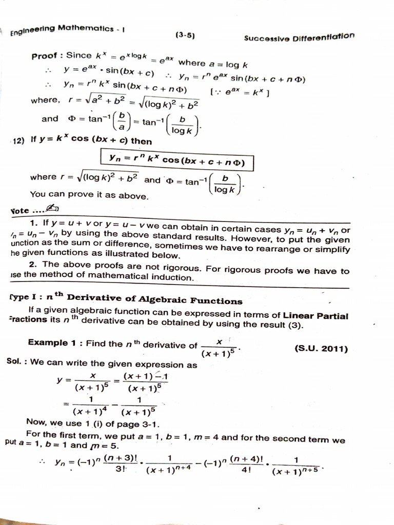 Successive Differentiation Part I NTH Derivative of Algebraic Functions ...