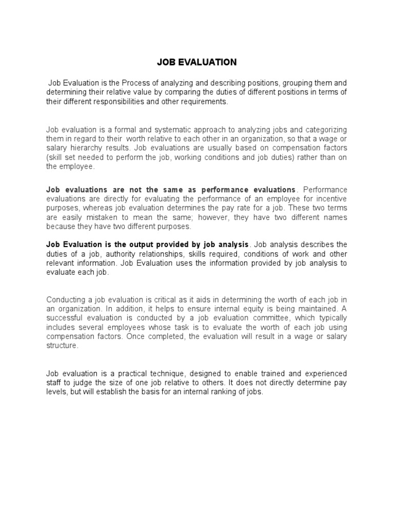 Job Evaluation: Job Evaluations Are Not The Same As Performance ...