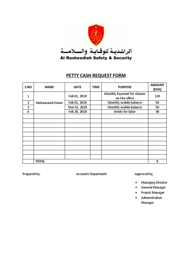 Petty Cash Request Form Overview | PDF