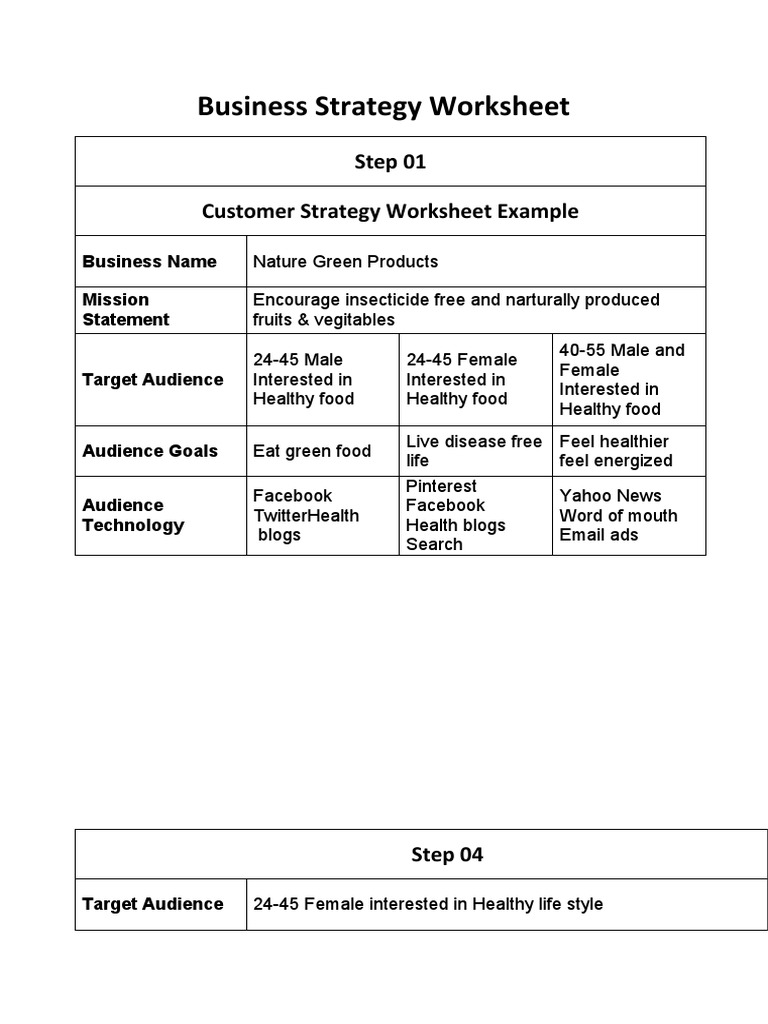 Business Strategy Worksheet Example | PDF | Target Audience | Foods