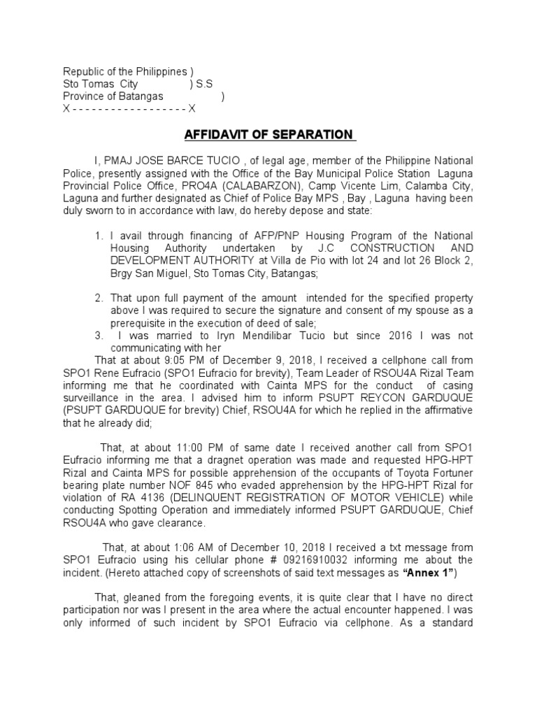 Affidavit of Separation | Download Free PDF | Affidavit | Government
