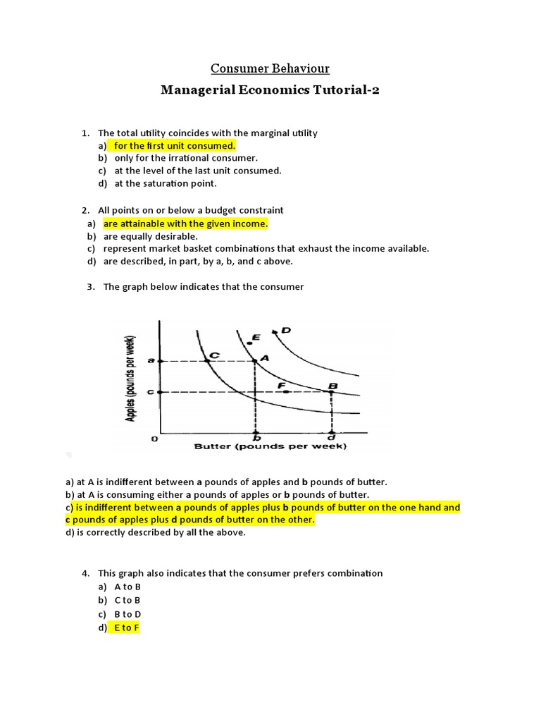 Managerial Economics Tutorial 2 Solution | PDF | Utility | Economic Surplus