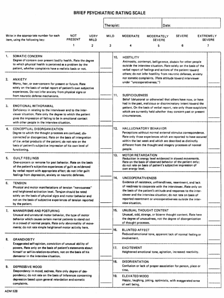Brief Psychiatric Rating Scale | PDF