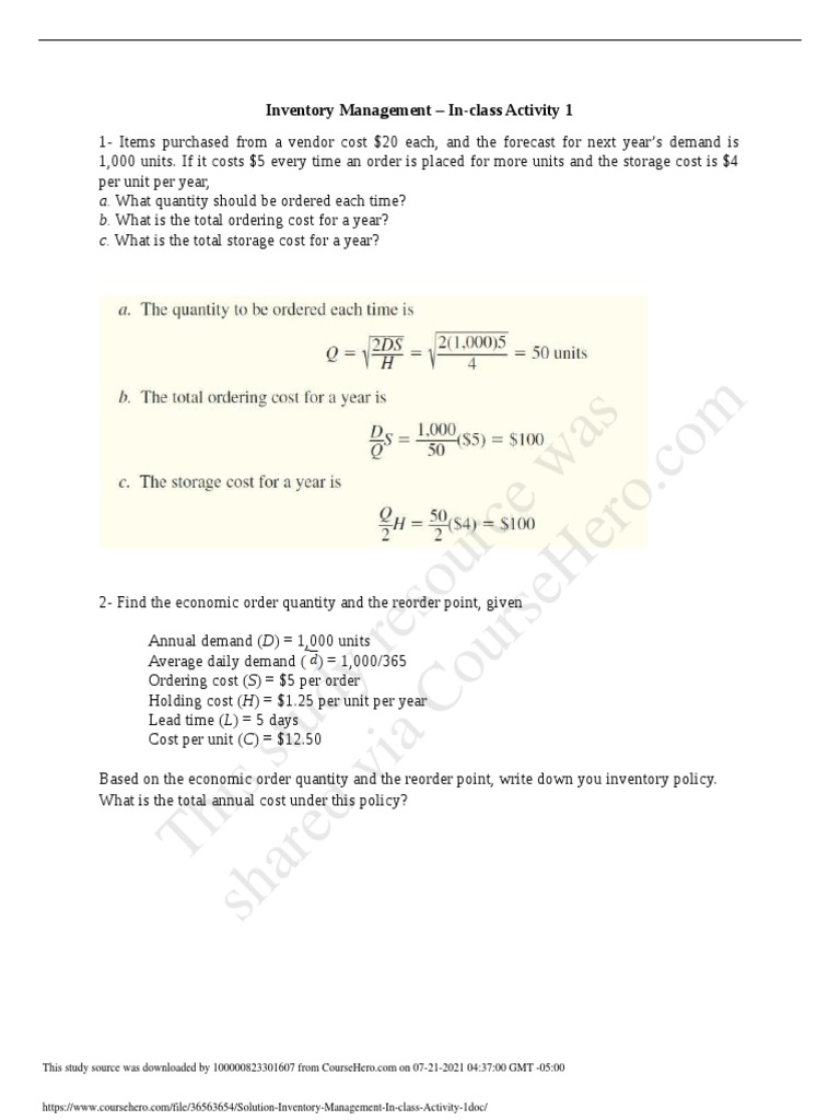Solution Inventory Management in Class Activity 1 | PDF | Inventory ...
