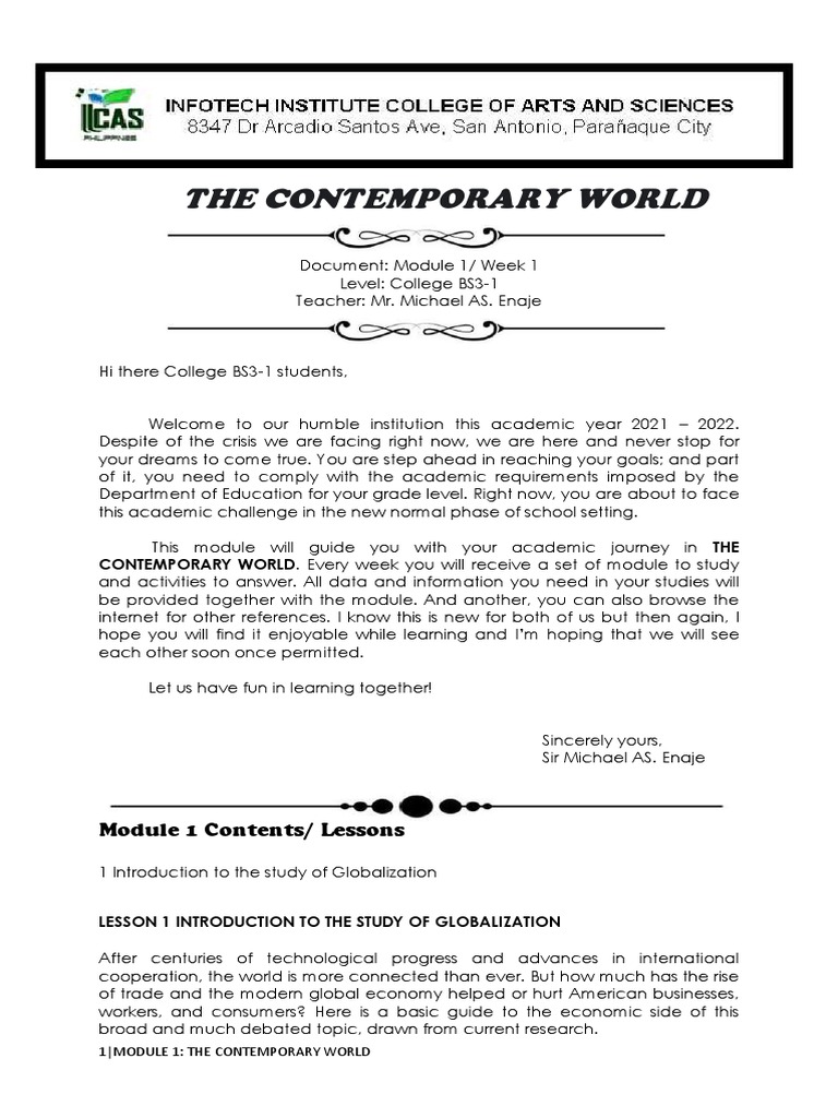 The Contemporary World Module 1 | PDF | Globalization | Economies