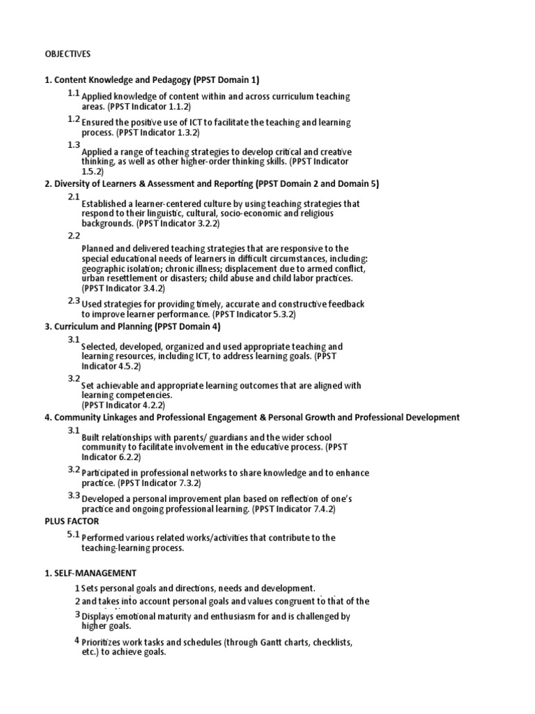 PPST Objectives and Competencies for Teachers | PDF | Goal ...
