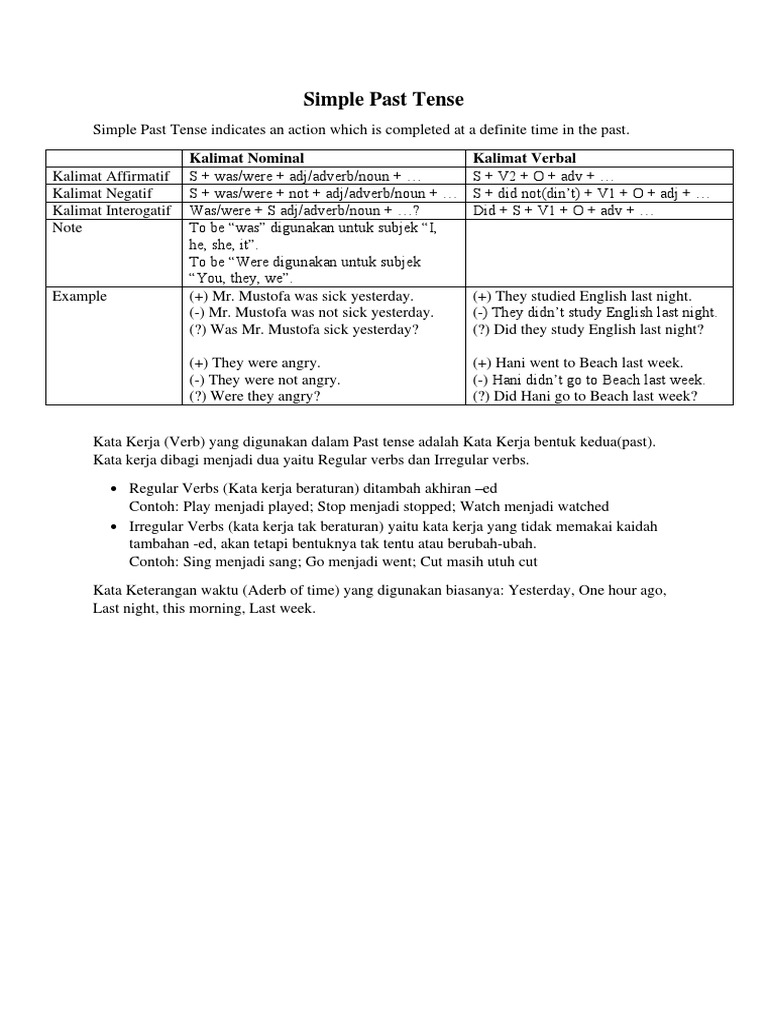Simple Past Tense: Kalimat Nominal Kalimat Verbal | PDF | Language Arts ...
