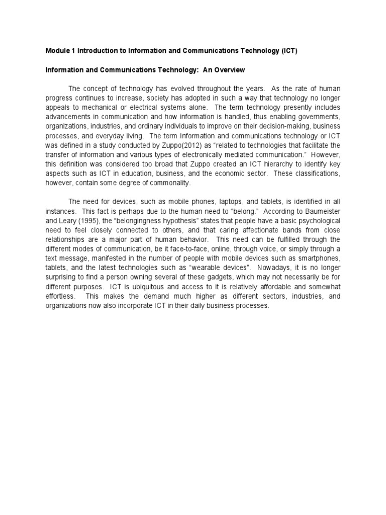 Module 1 Introduction To Information and Communications Technology (ICT ...