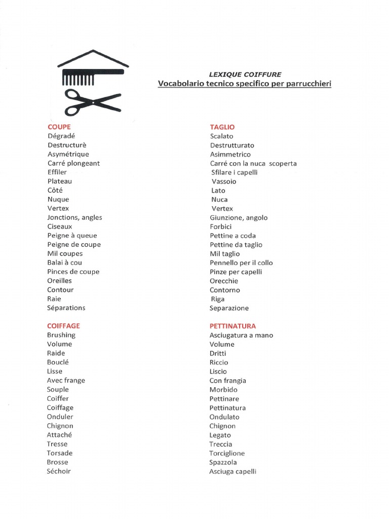 Lexique Coiffure Italien | PDF