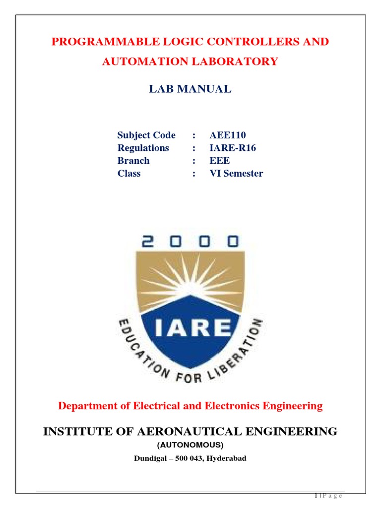 IARE - PLC - Lab Manual | PDF | Programmable Logic Controller | Engineering