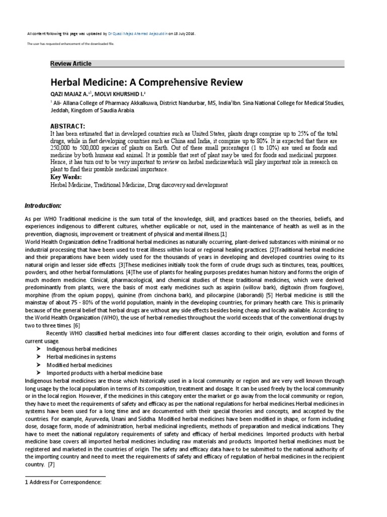 Comprehensive Herbal Medicine Review | PDF | Health Care | Medicine